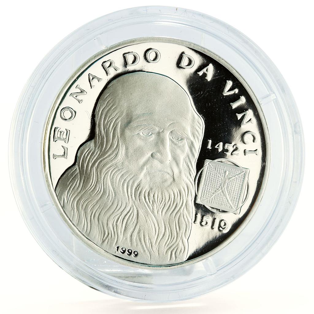 Saharawi 1000 pesetas Leonardo Da Vinci Vitruvian Man proof silver coin ...