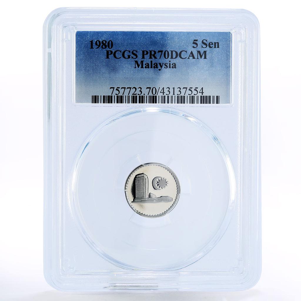 Malaysia 5 sen Government Building PR70 PCGS CuNi coin 1980 | Coinsberg