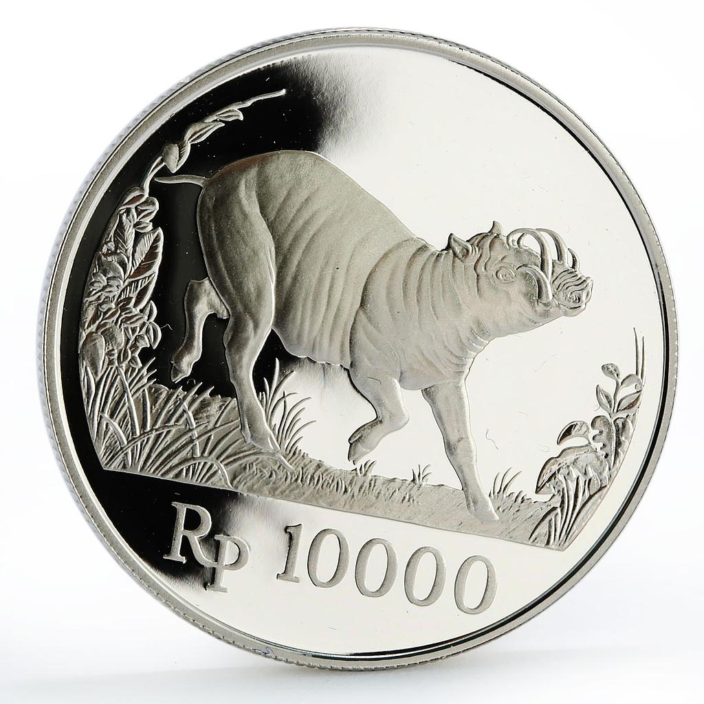 Indonesia 10000 rupiah World Wildlife series Wild Pig proof silver coin ...