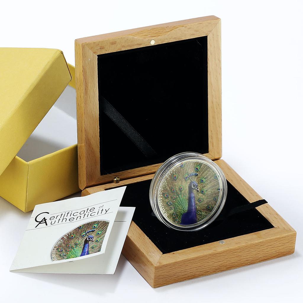 Cook Islands 5 dollars Magnificent Life Peacock Bird silver coin 2015 ...