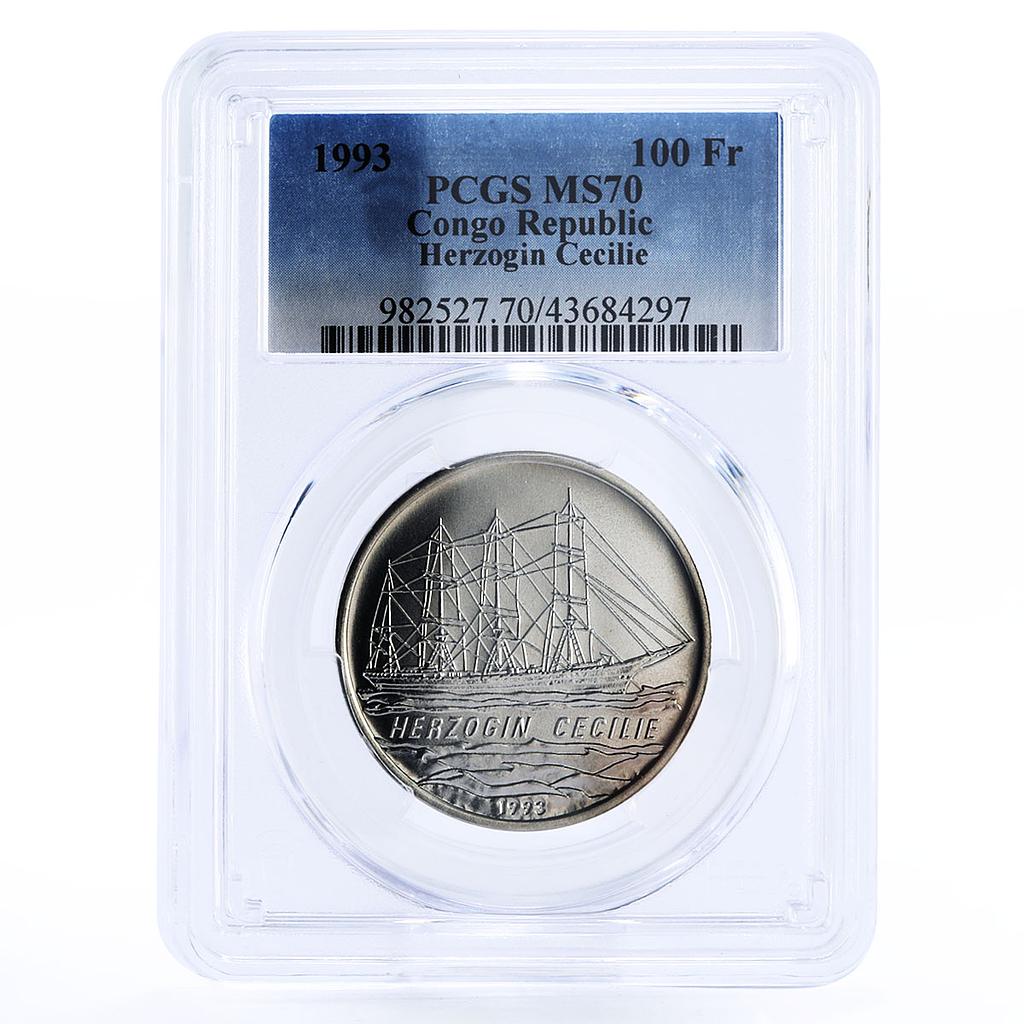 Congo 100 francs Herzogin Cecilie Ship Clipper MS70 PCGS CuNi coin 1993 ...