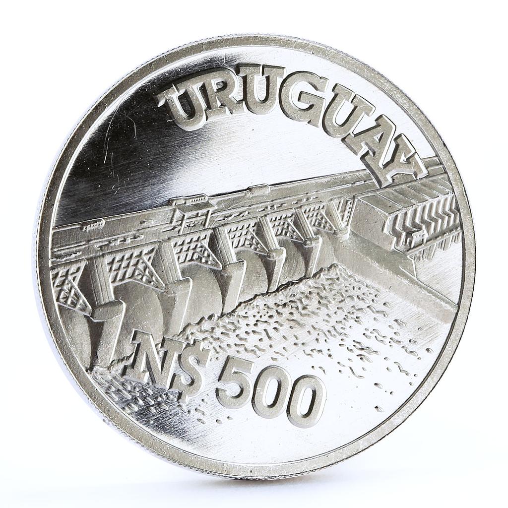Uruguay 500 pesos Hydroelectric Dam silver coin 1983 | Coinsberg