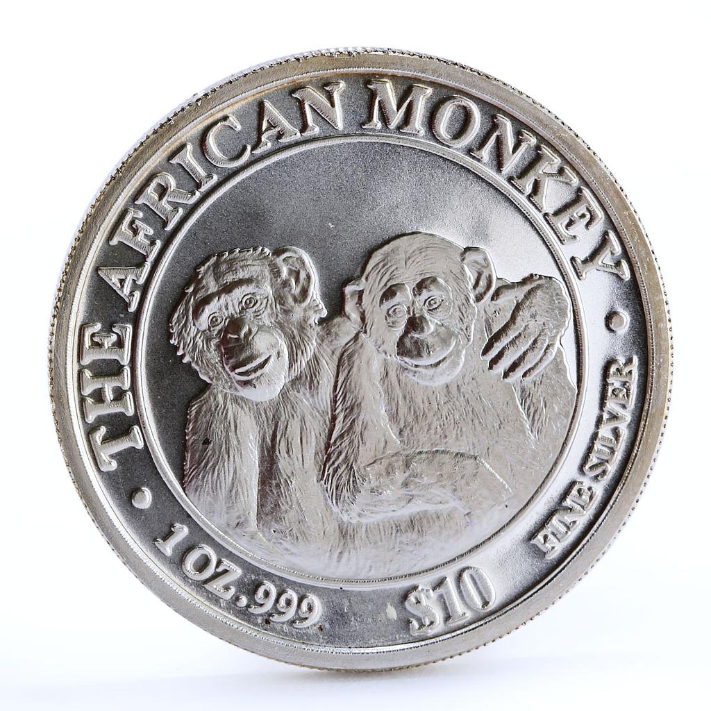Somali 10 dollars African Monkey silver coin 2000 | Coinsberg