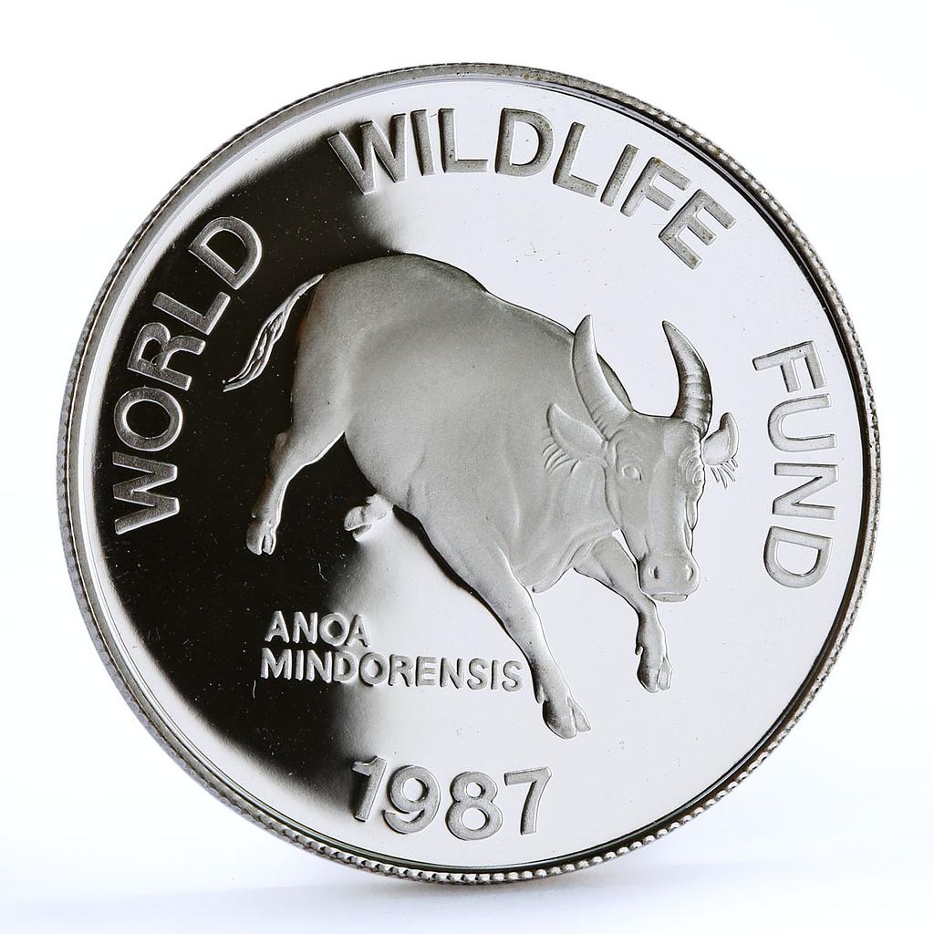 Philippines 200 piso WWF series Mindoro Buffalo proof silver coin 1987 ...