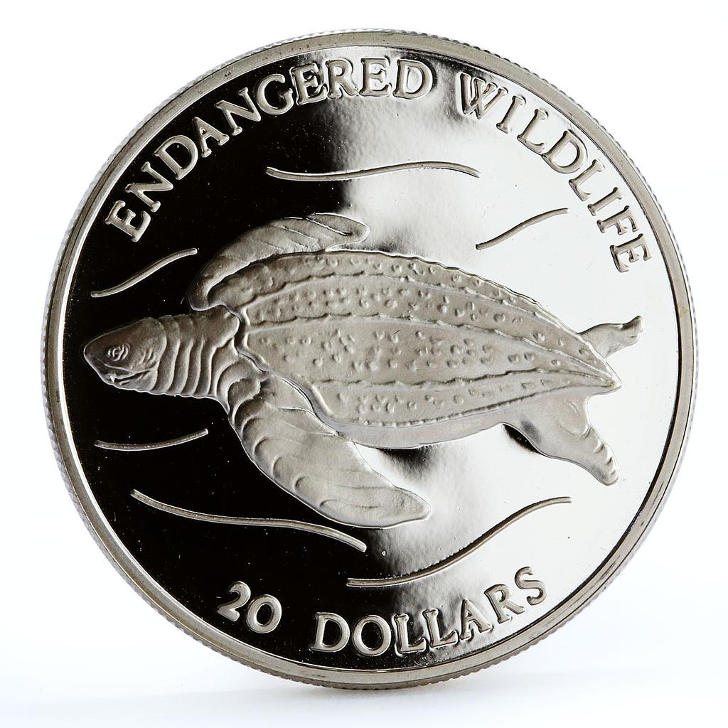 Tuvalu 20 dollars Endangered Wildlife Leatherback Turtle Fauna silver ...