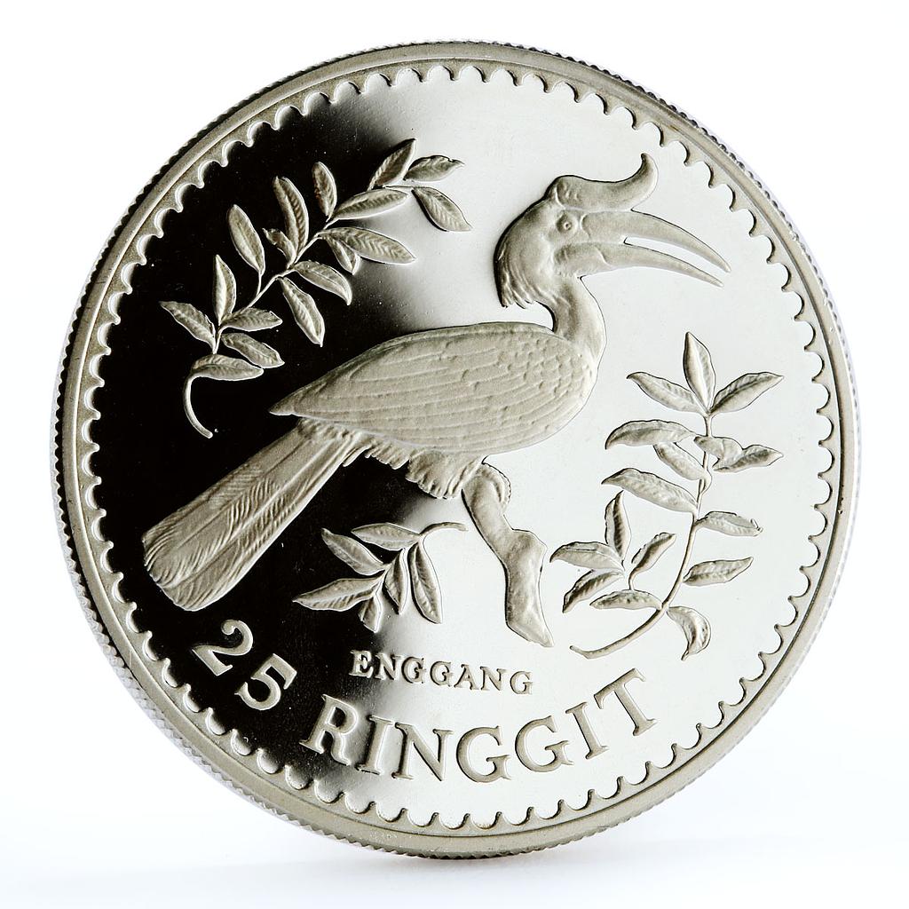 Malaysia 25 ringgit Conservation Hornbill Bird silver coin 1976 | Coinsberg