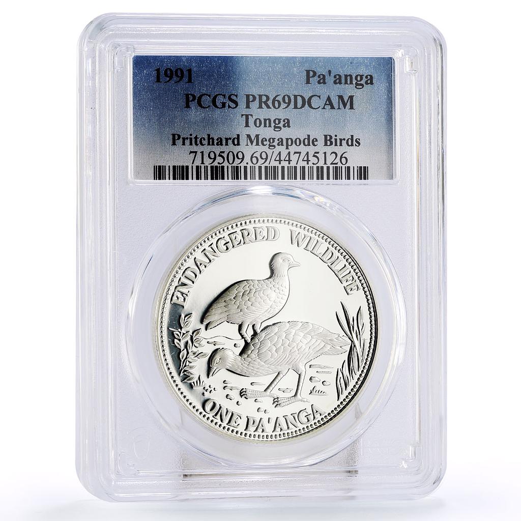 Tonga 1 paanga Pritchard Megapode Birds Fauna PR69 PCGS silver coin ...