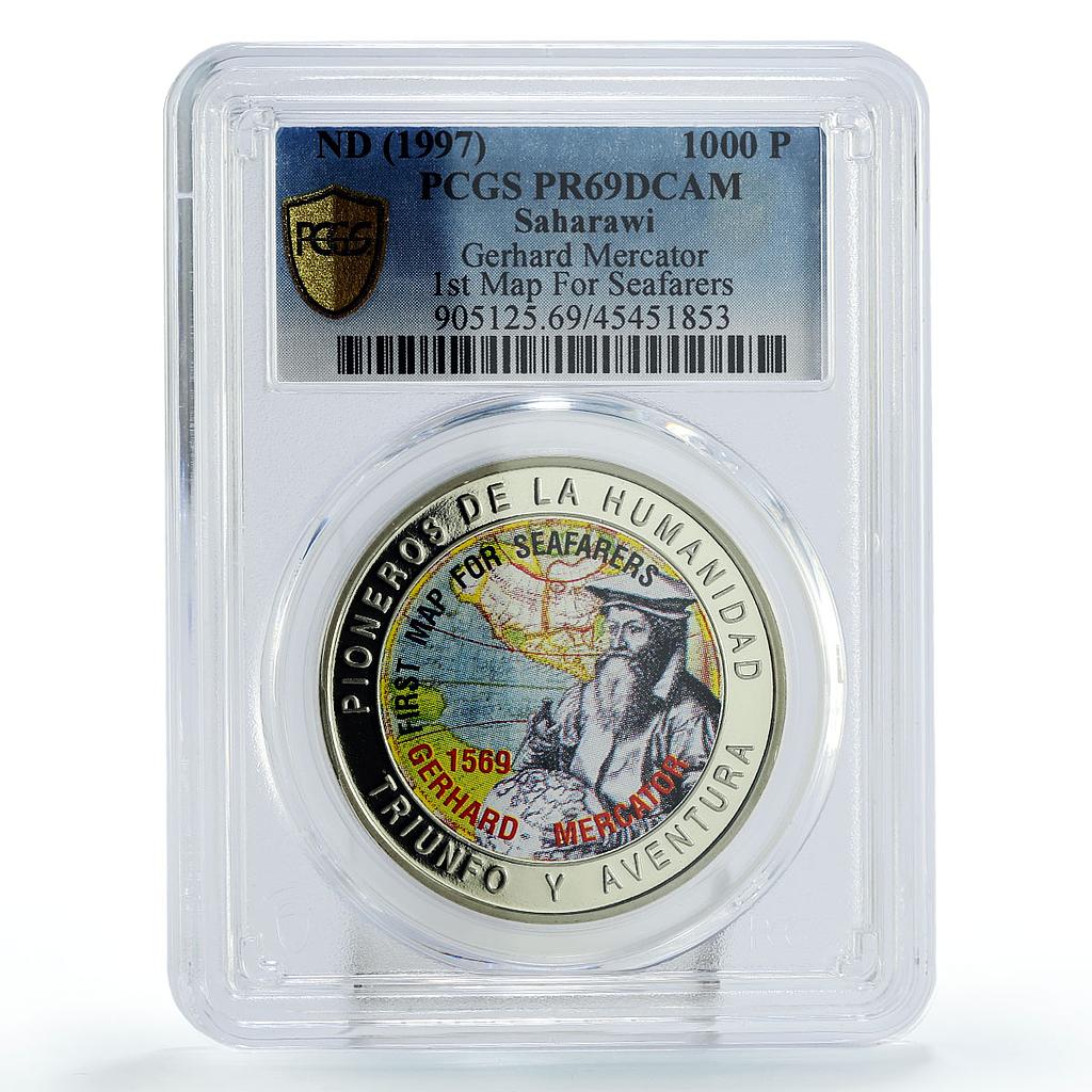 Saharawi 1000 pesetas 1st Map For Seafarers Mercator PR69 PCGS CuNi ...