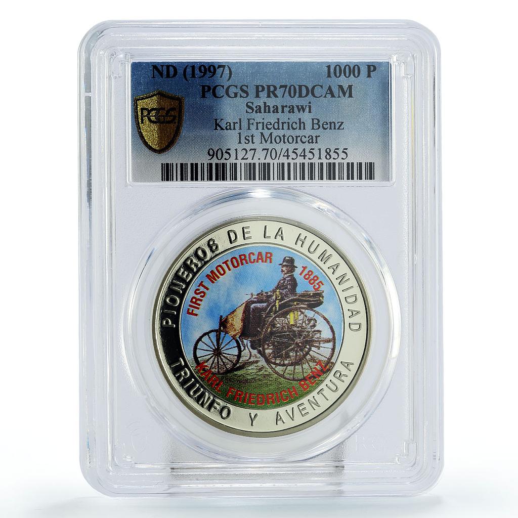 Saharawi 1000 pesetas 1st Motorcar Karl Friedrich Benz PR70 PCGS CuNi ...