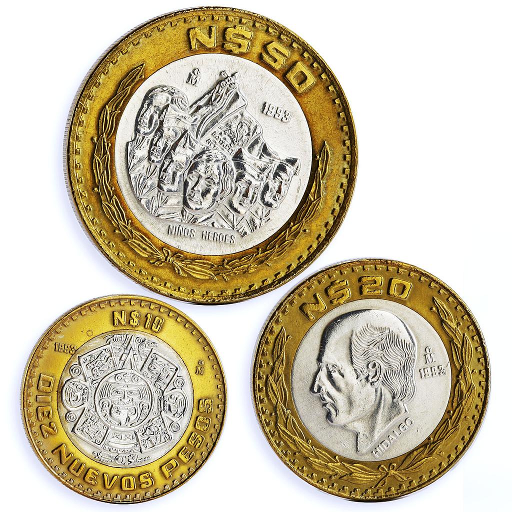 Mexico set of 3 coins State Circulation Coinage Coat of Arms bimetal ...