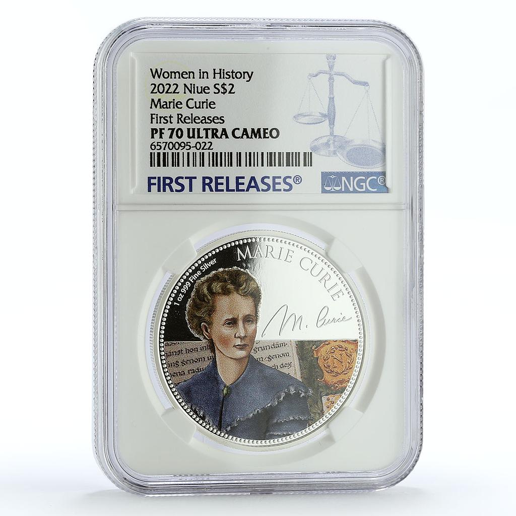 Niue 2 dollars Science Physics Marie Curie PF70 NGC First Release Ag ...