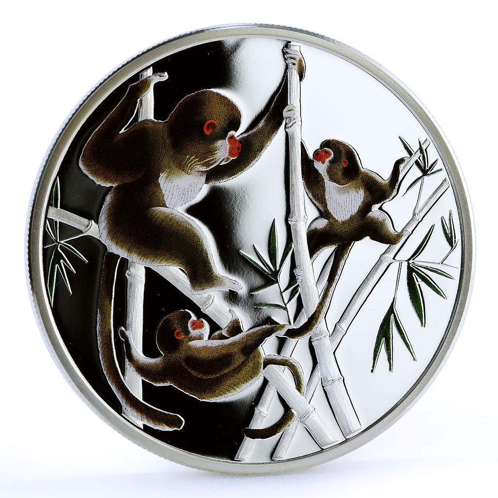 Tokelau 2 dollars Year of the Monkey Bamboo Forest colored silver coin ...