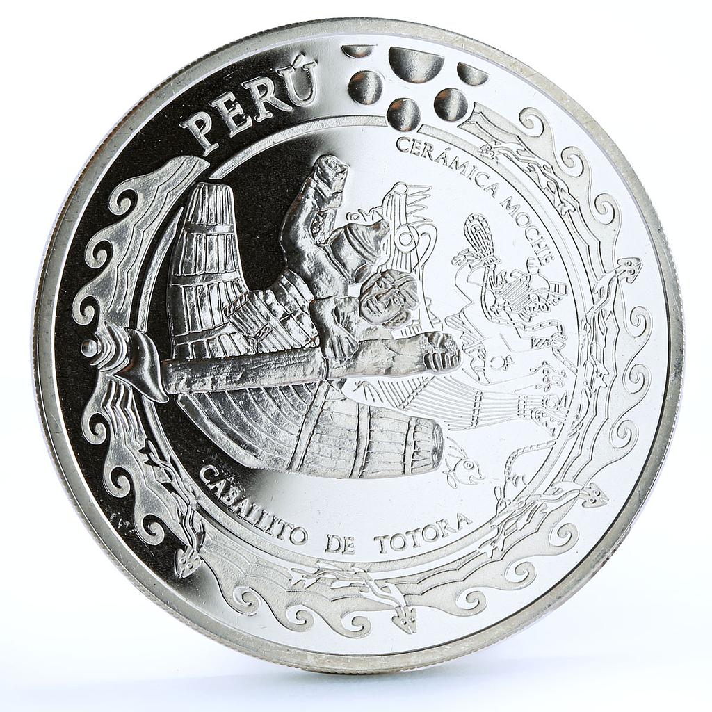Peru 1 sol Indians Ship Boat Sailing Moche Ceramic Crafts proof silver ...
