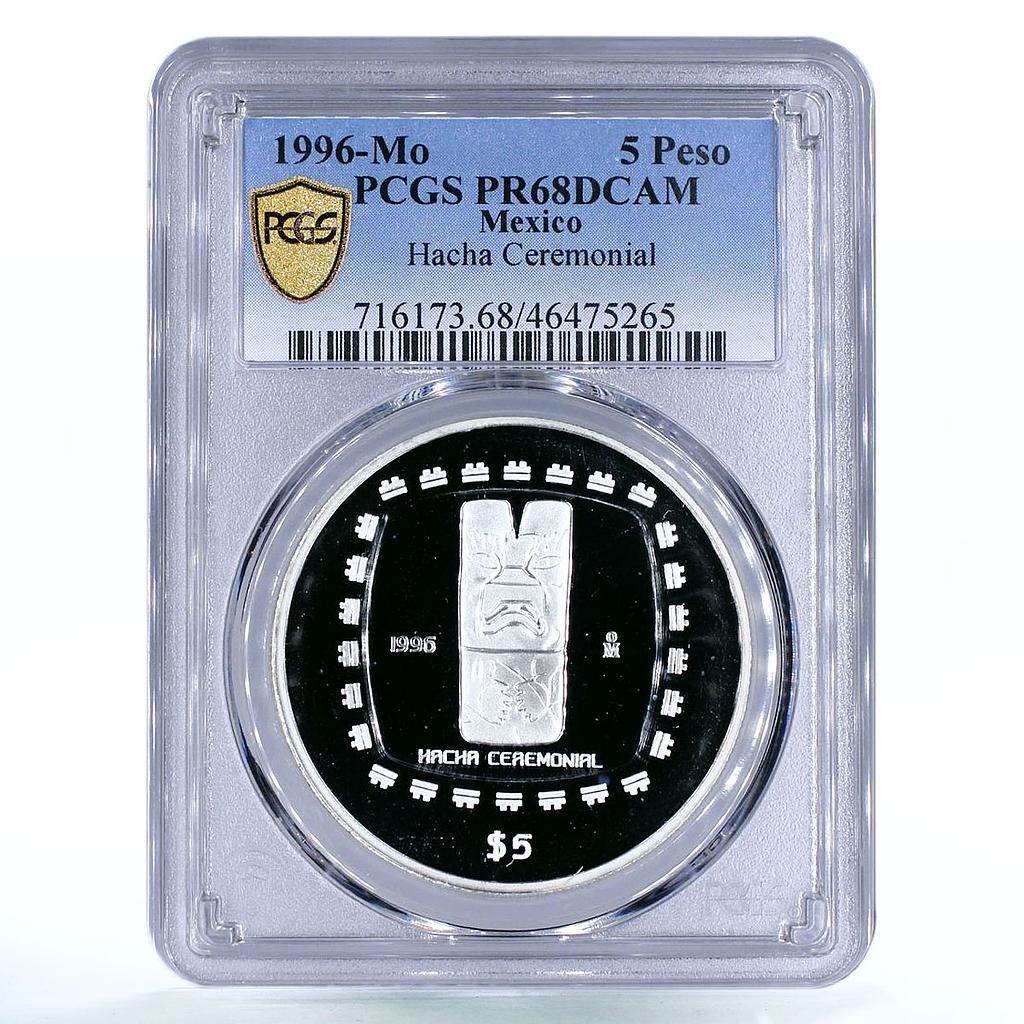 Mexico 5 pesos Precolombina Hacha Ceremonial Statue PR68 PCGS silver ...
