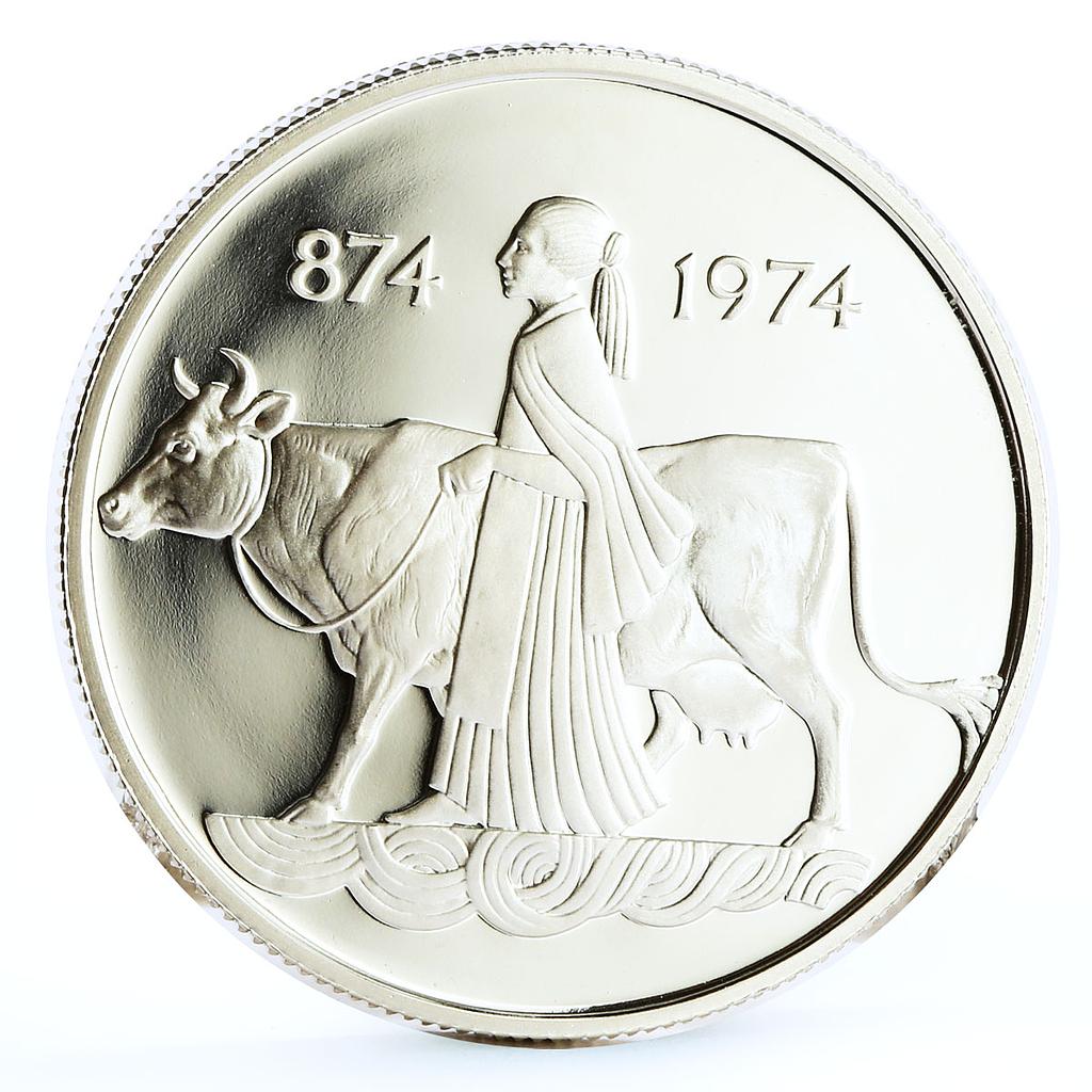 Iceland 500 kronur 1100 Years of 1st Settlement Woman Cow proof silver ...
