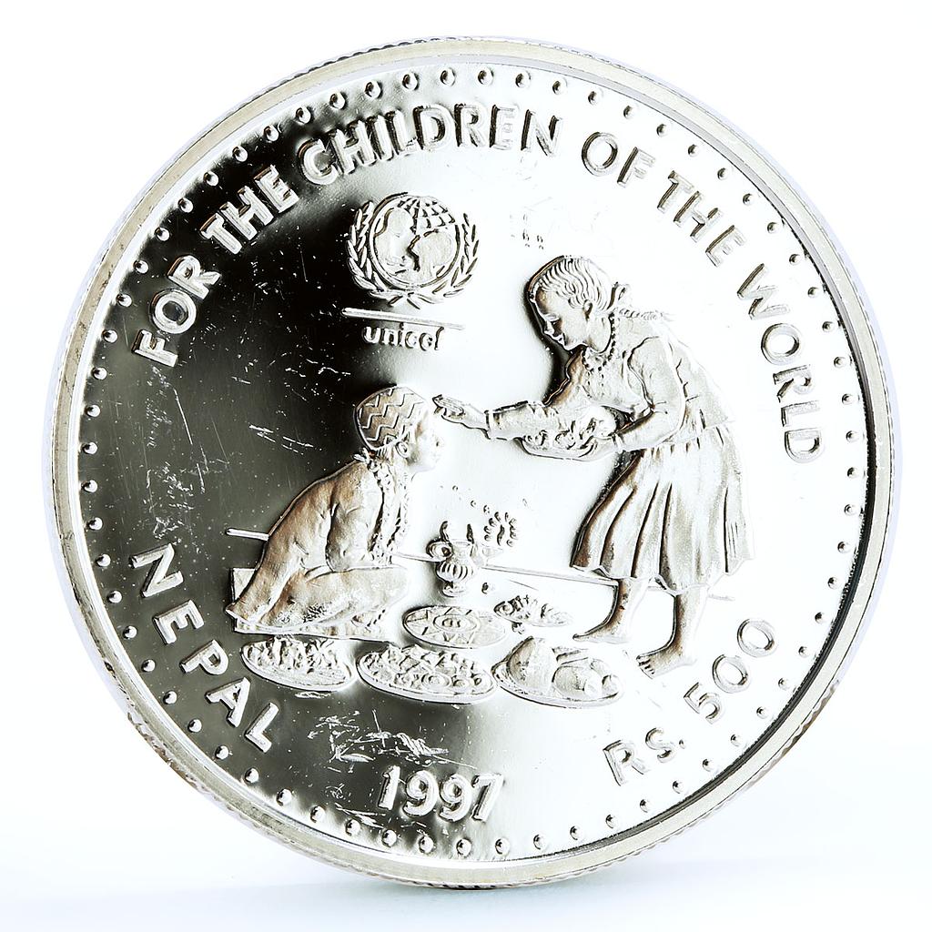 Nepal 500 rupees UNICEF Fund International Year of the Children silver ...