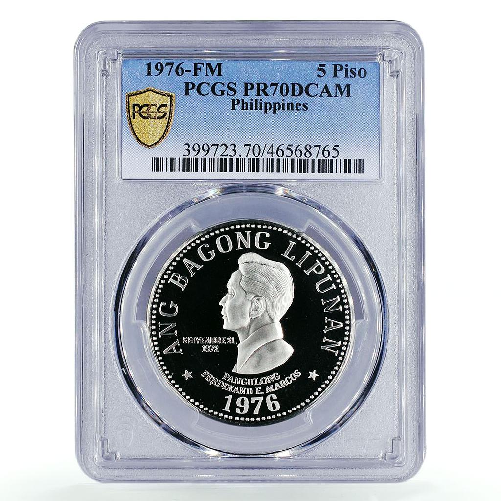 Philippines 5 piso Ferdinand Marcos PR70 PCGS nickel coin 1976 | Coinsberg