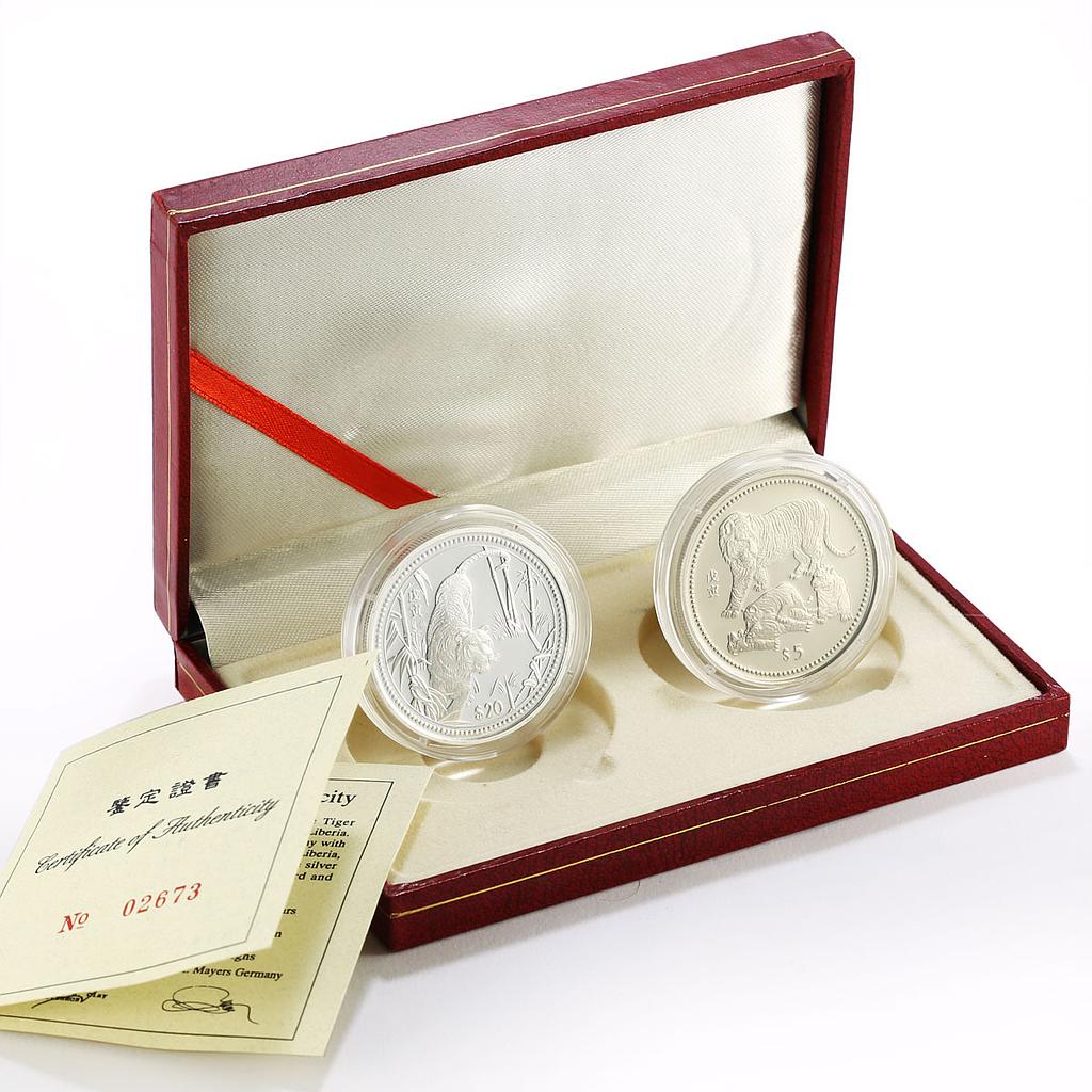 Liberia set of 2 coins Lunar Calendar Year of the Tiger proof Ag CuNi ...