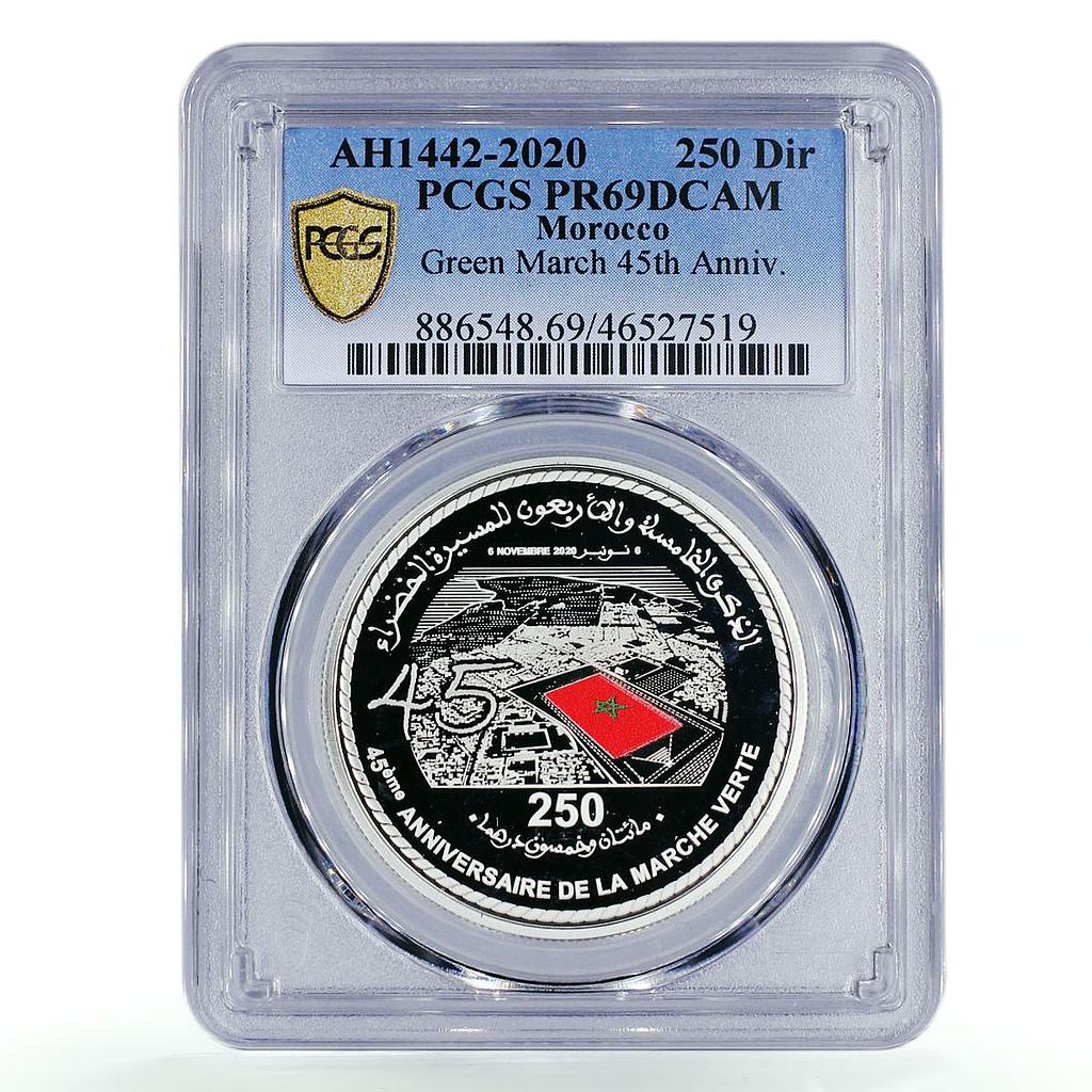 Morocco 250 dirhams 40 Years of the Green March PR69 PCGS silver coin ...