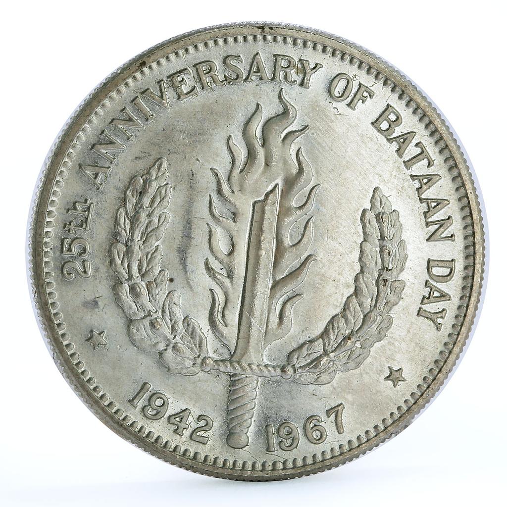Philippines 1 peso 25th Anniversary of Bataan Day silver coin 1967 ...