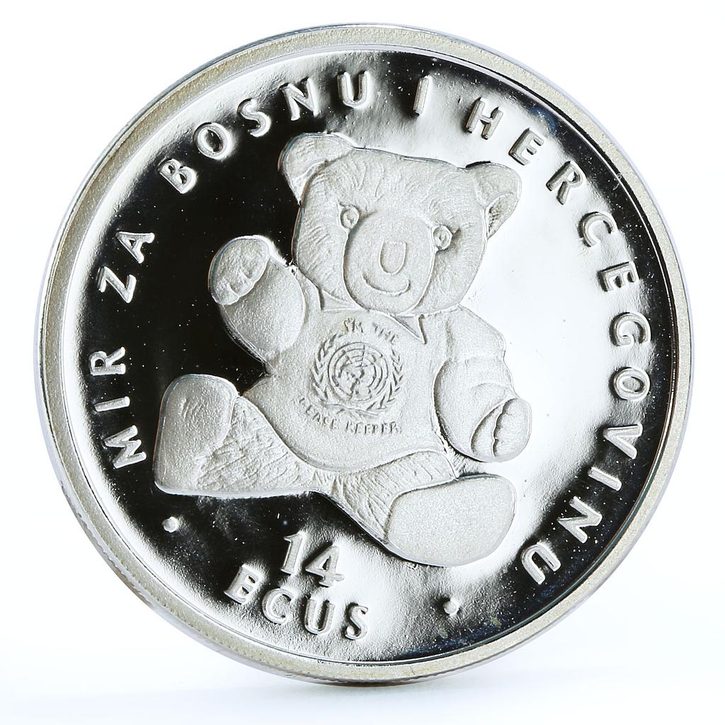 Bosnia and Herzegovina 14 ecu UN Peace Teddy Bear Toy proof silver coin ...