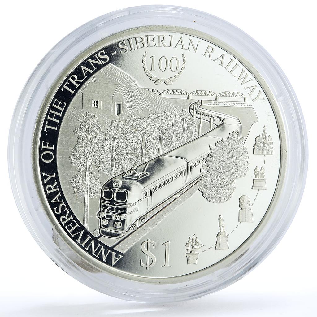 Cook Islands 1 dollar Trains Railways Trans Siberian Locomotive silver ...