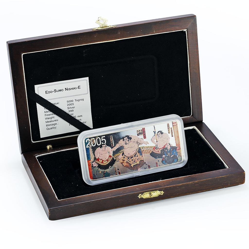 Mongolia 5000 togrog Japanese Sumo Wrestling Wrestlers colored silver ...