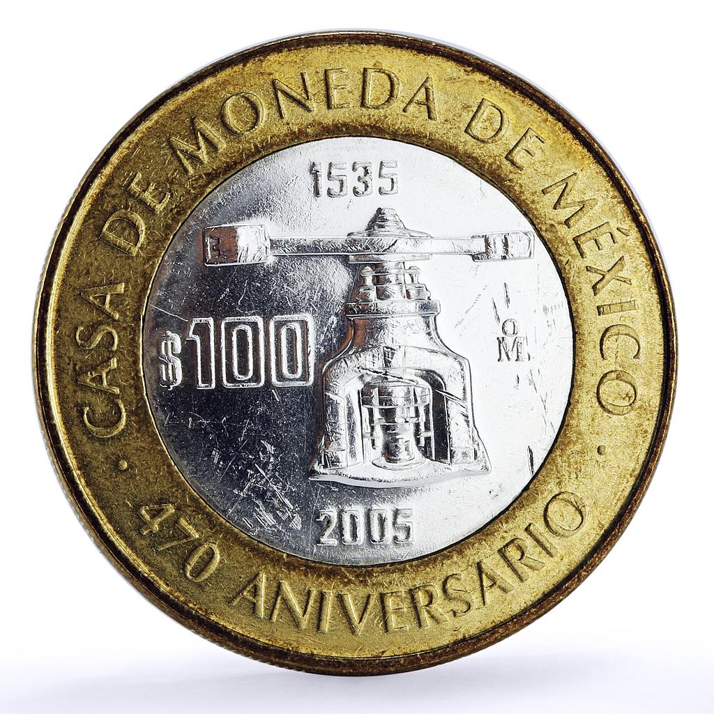 Mexico 100 pesos 470 Years Mexican Mint Screw Press KM-731 bimetal coin ...