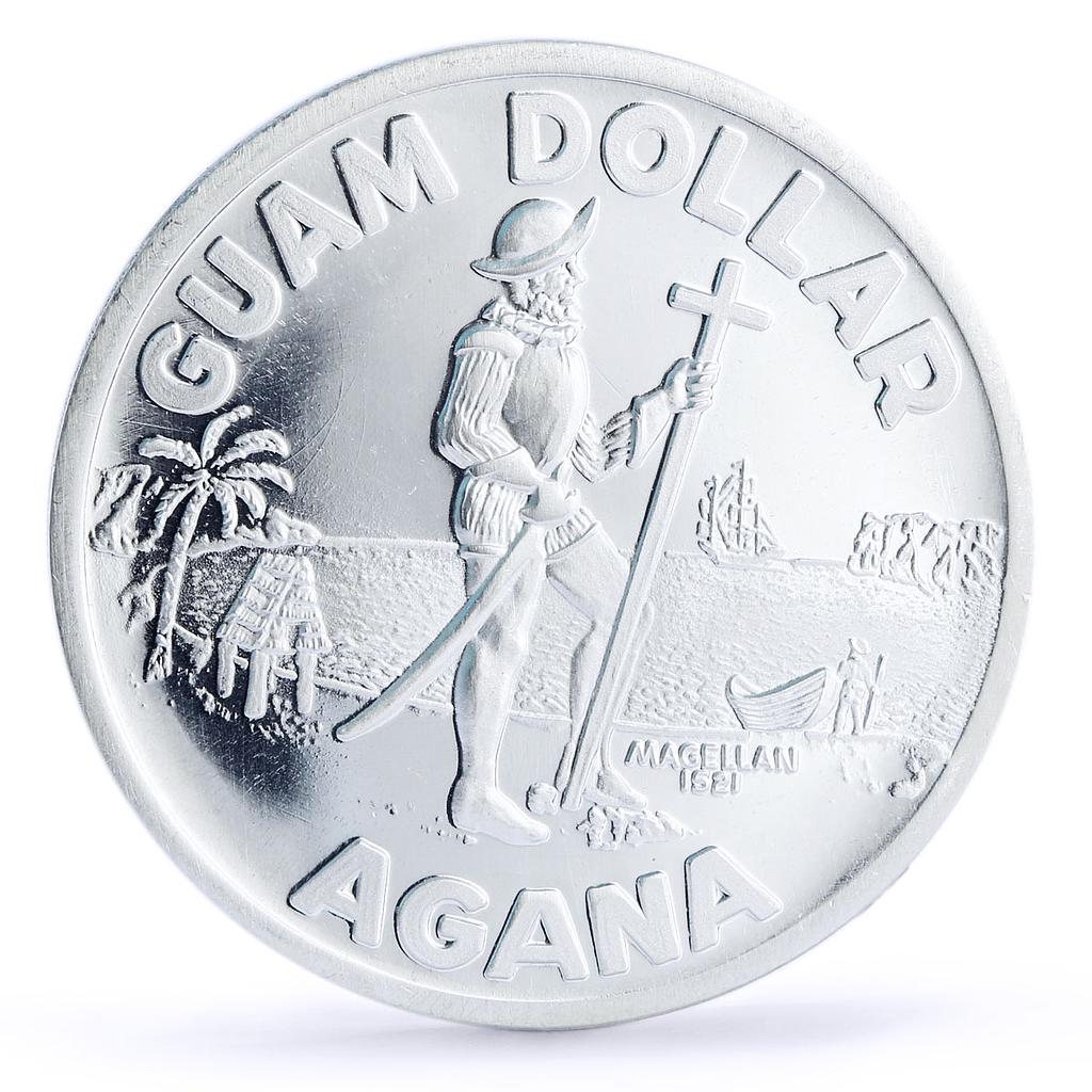 USA Guam 1 dollar Explorer Ferdinand Magellan Ship Clipper silver coin ...