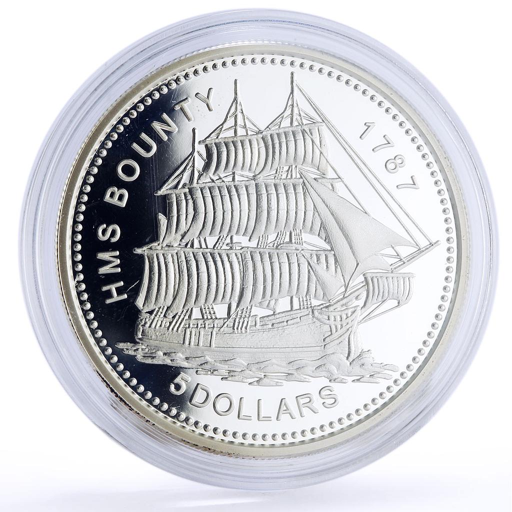 Cook Islands 5 dollars Seafaring HMS Bounty Ship Clipper proof silver ...