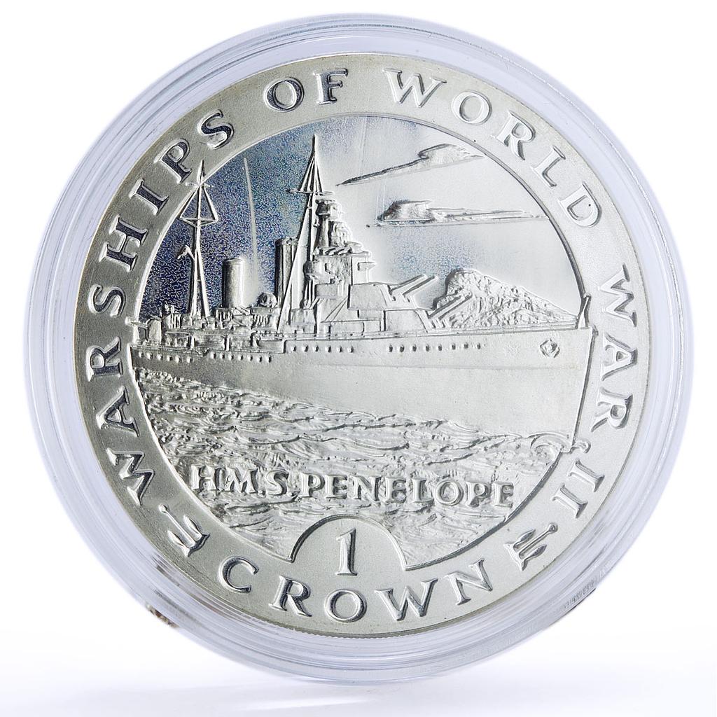 Gibraltar 1 crown World War II HMS Penelope Battleship Ship silver coin ...