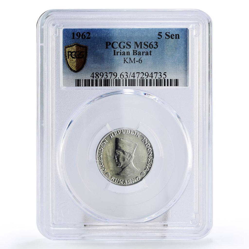 Indonesia Irian Barat 5 sen President Sukarno MS63 PCGS Al coin 1962 | Coinsberg