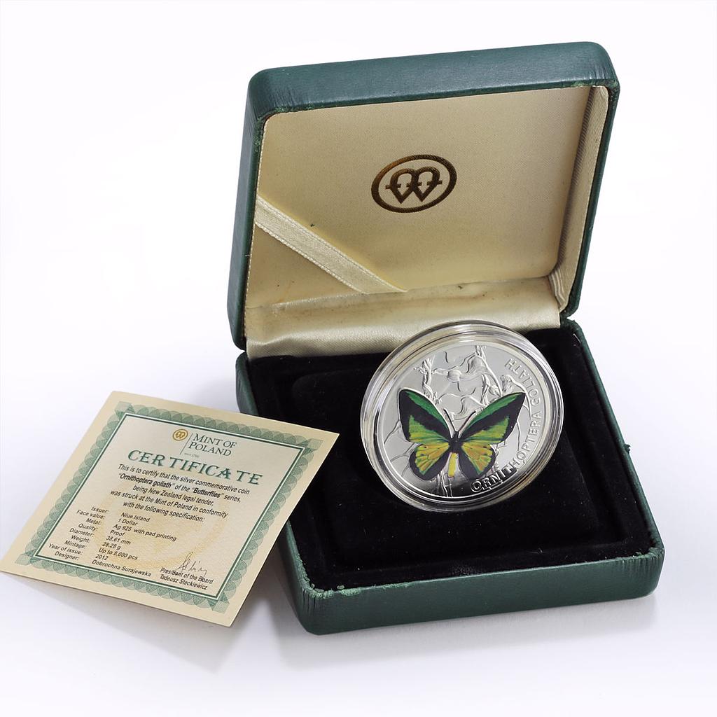 Niue 1 dollar Butterflies Ornithoptera Goliath Butterfly Fauna silver ...