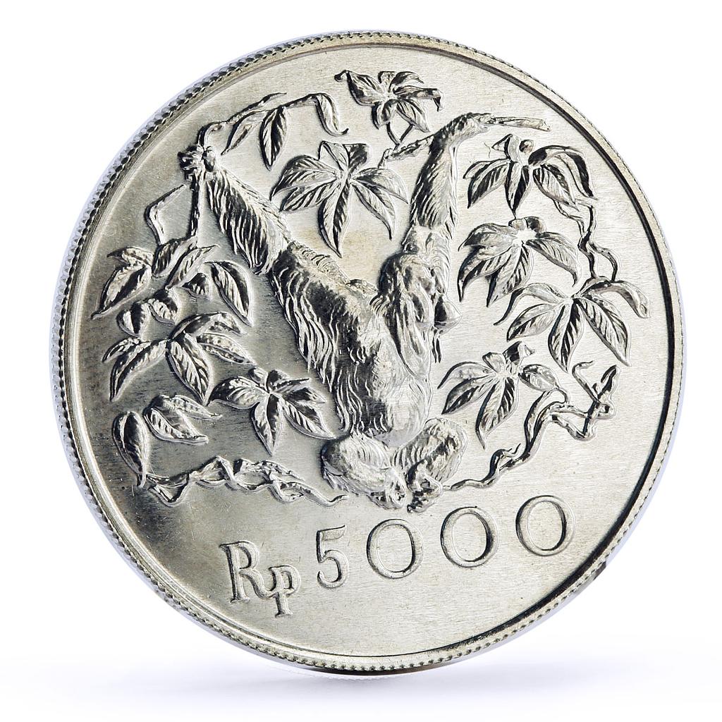 Indonesia 5000 rupiah Conservation Wildlife Orangutan Fauna silver coin ...