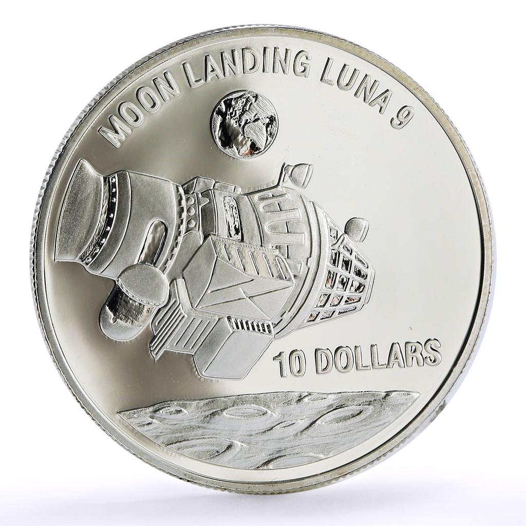 Niue 10 dollars Spaceship Luna 9 Moon Landing Space proof silver coin ...