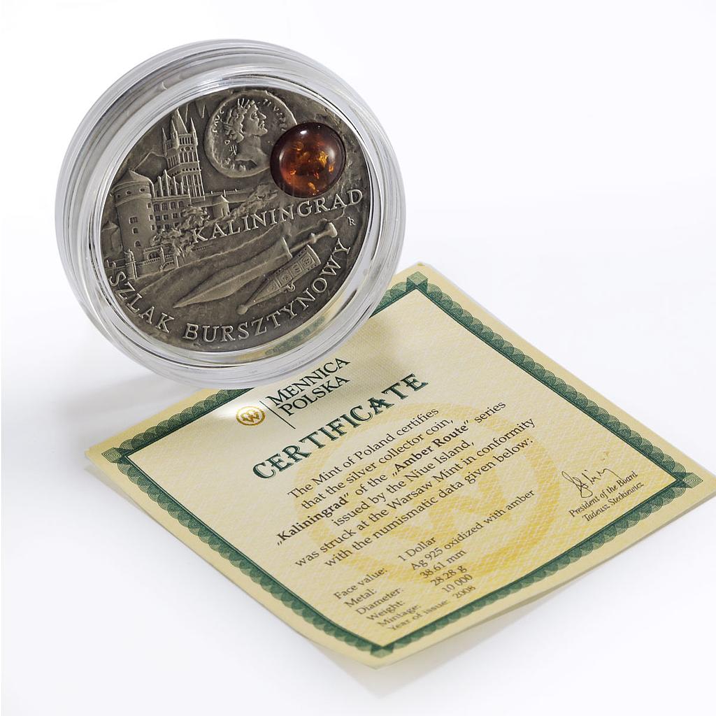 Niue 1 dollar Amber Routes Kaliningrad Konigsberg City silver coin 2008 ...