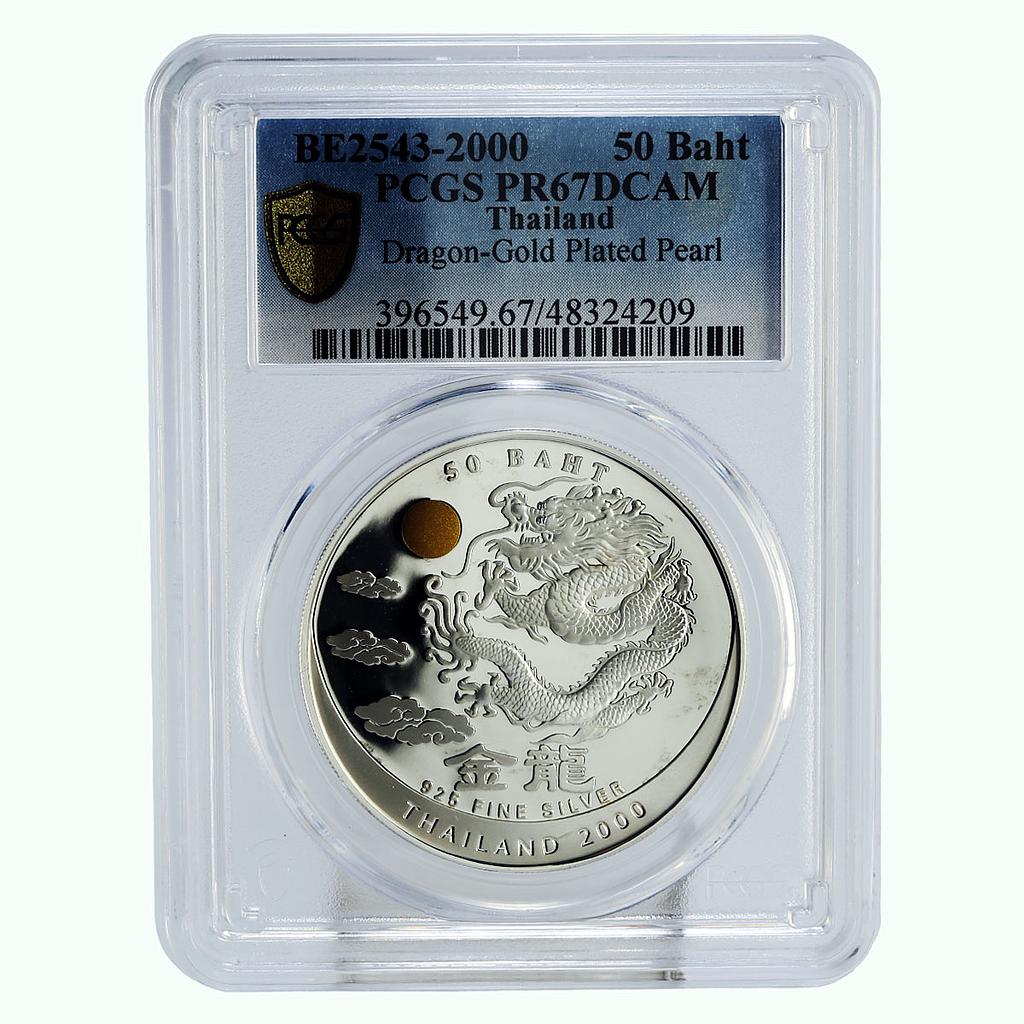 Thailand 50 baht Millennium Year of the Dragon Golden PR67 PCGS silver ...