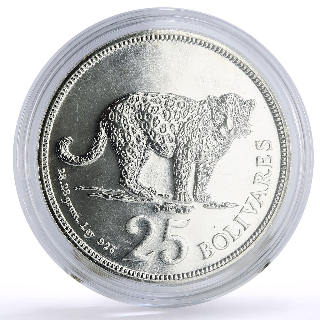 Venezuela 25 bolivares Conservation Wildlife Jaguar Cat Fauna silver ...