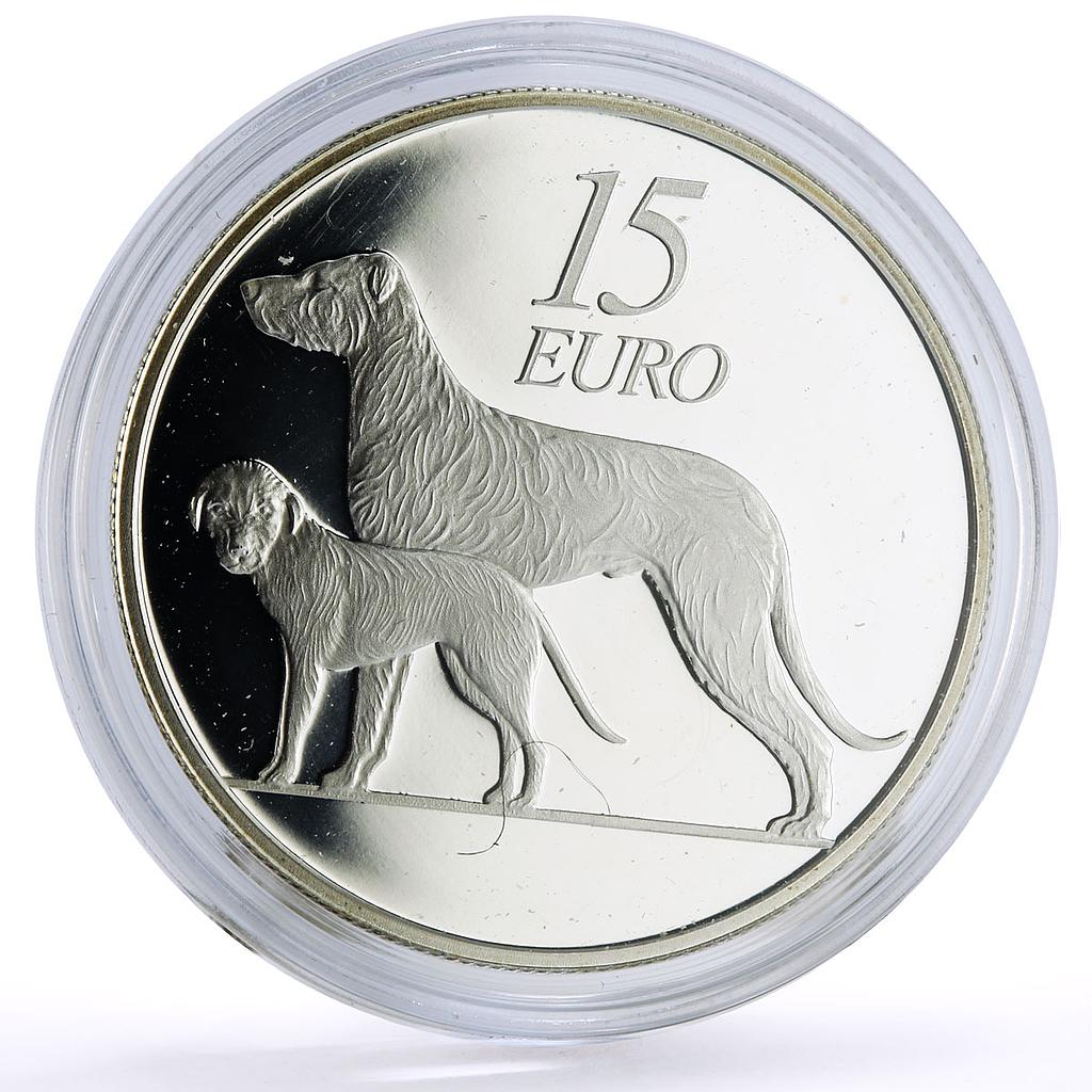 Ireland 15 euro Irish Coinage Symbols Wolfhound Dogs Animals silver ...