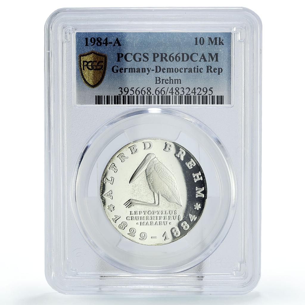 Germany DDR 10 mark Alfred Brehm Death Stork Bird PR66 PCGS silver coin ...
