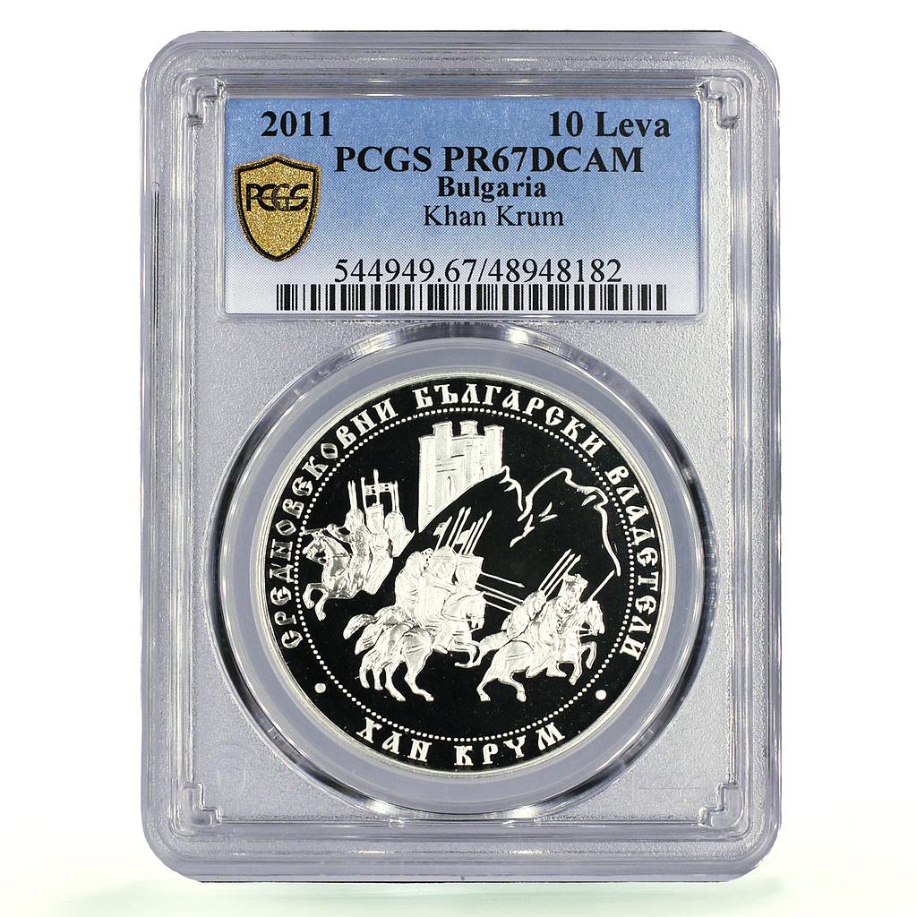 Bulgaria 10 leva Medieval Rulers Khan Krum Horsemans PR67 PCGS silver ...