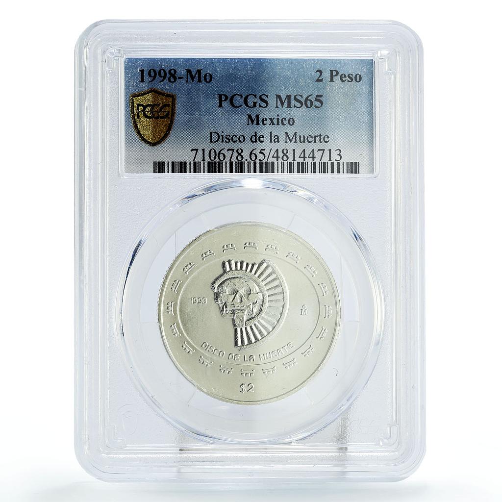 Mexico 2 pesos Precolombina Disco Muerte Death Disc MS65 PCGS silver ...
