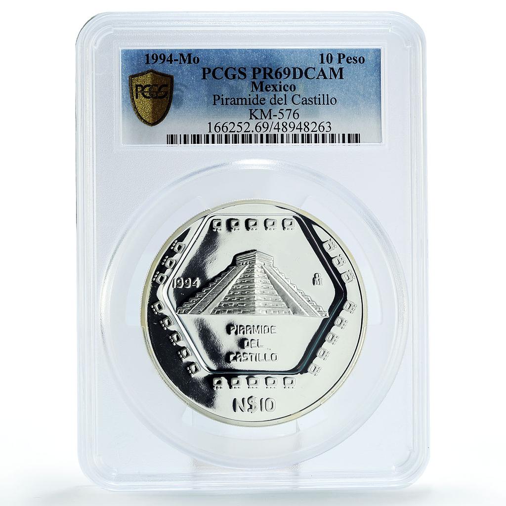 Mexico 10 pesos Precolombina Piramide Castillo PR69 PCGS 5 oz silver ...