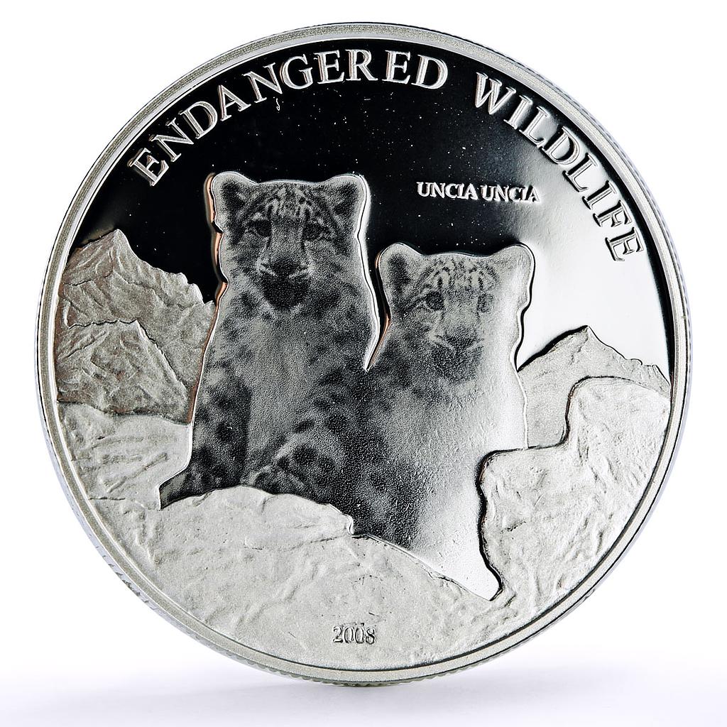 Mongolia 500 togrog Conservation Wildlife Leopards Fauna proof silver ...