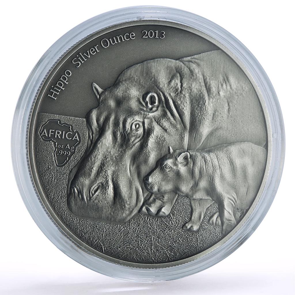 Congo 1000 francs African Wildlife Hippo Fauna silver coin 2013 | Coinsberg