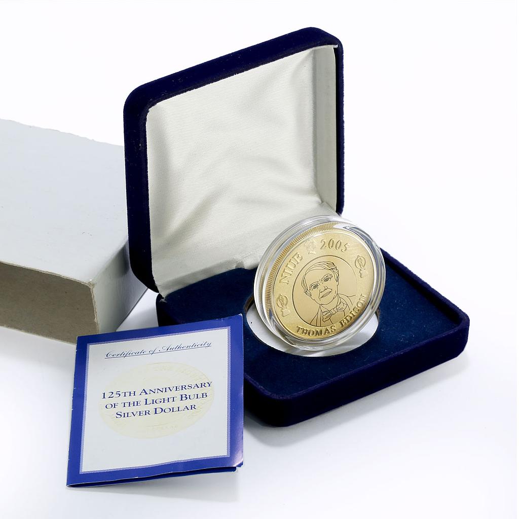 Niue 1 dollar Thomas Edison Light Bulb Inventions Science Gilt silver ...