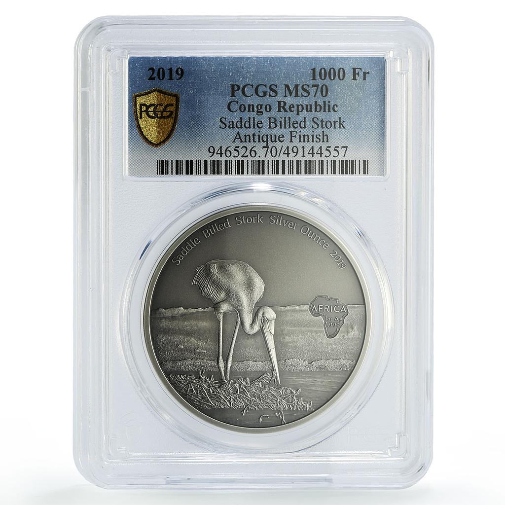 Congo 1000 francs African Ounce Wildlife Stork Bird SP70 PCGS silver ...
