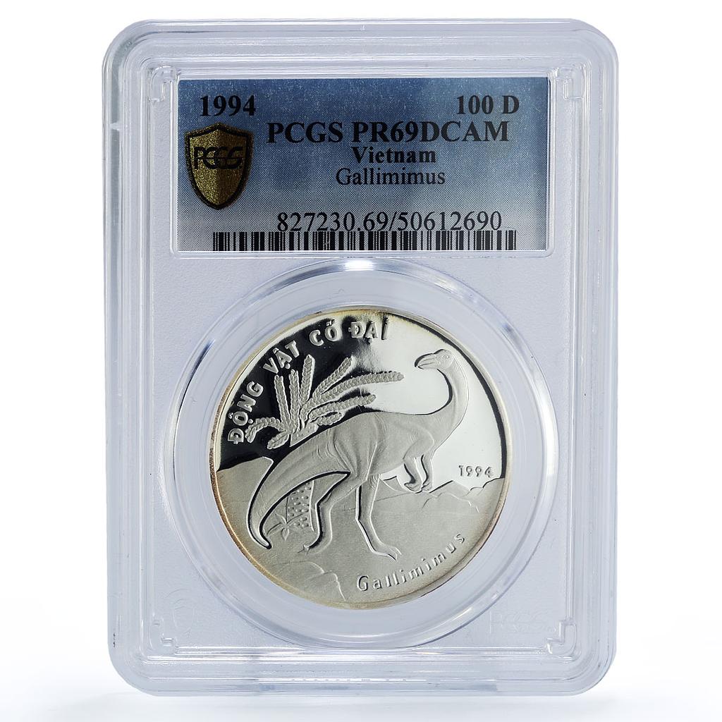 Vietnam 100 dong Prehistoric Gallimimus Dinosaurs PR69 PCGS silver coin ...