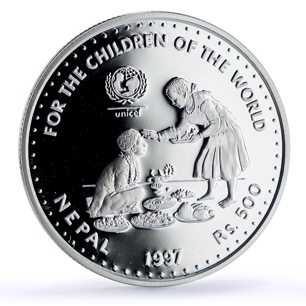 Nepal 500 rupees UNICEF Save the Children Child Year proof silver coin ...
