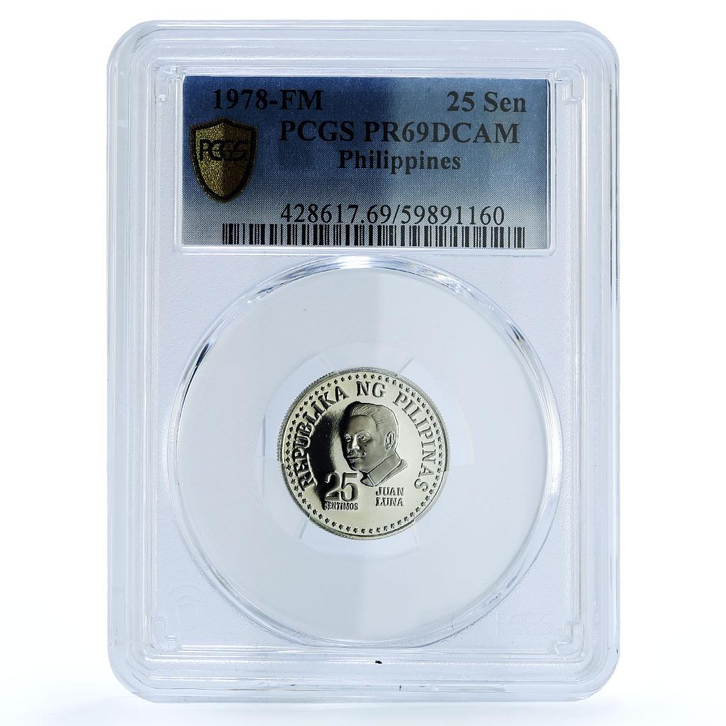 Philippines 25 sentimos Republic KM-208 Juan Luna PR 69 PCGS CuNi coin ...